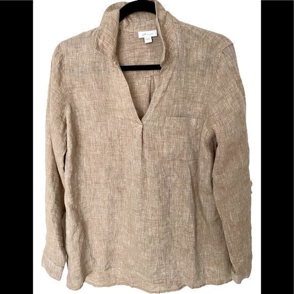 J. Jill | Tops | J Jill Linen Popover Shirt S Tan Linen Roll Sleeve ...